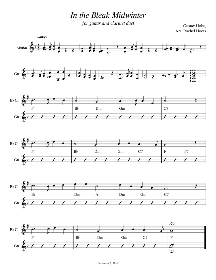 In the Bleak Midwinter Sheet music for Clarinet in b-flat, Guitar ...