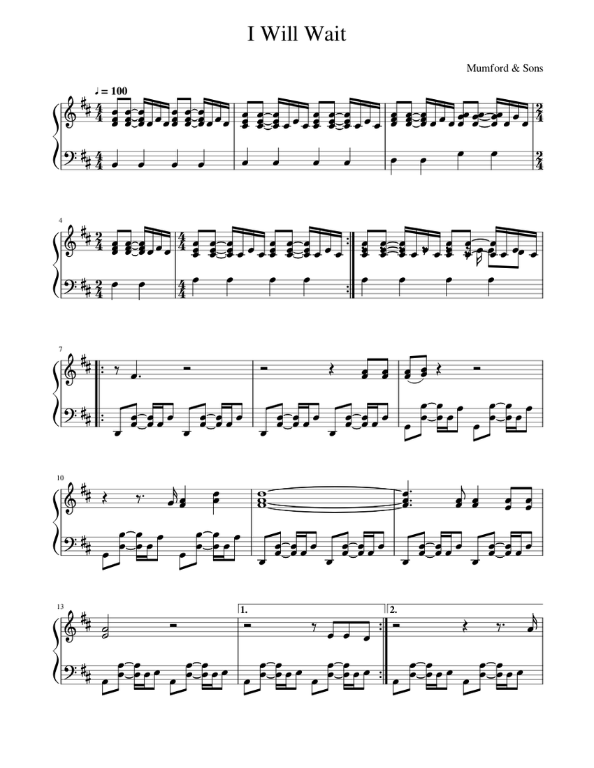 I Will Wait Sheet Music for Piano (Solo) | MuseScore.com