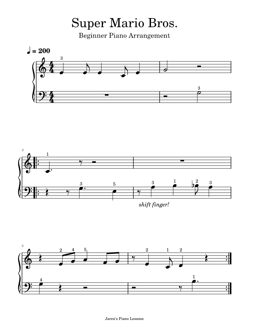 Super Mario Theme Song (easiest arrangement) Sheet Music for Piano ...