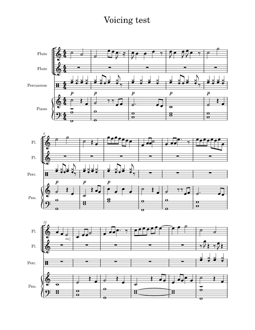 Voicing test Sheet music for Piano, Flute, Drum group (Mixed Ensemble ...