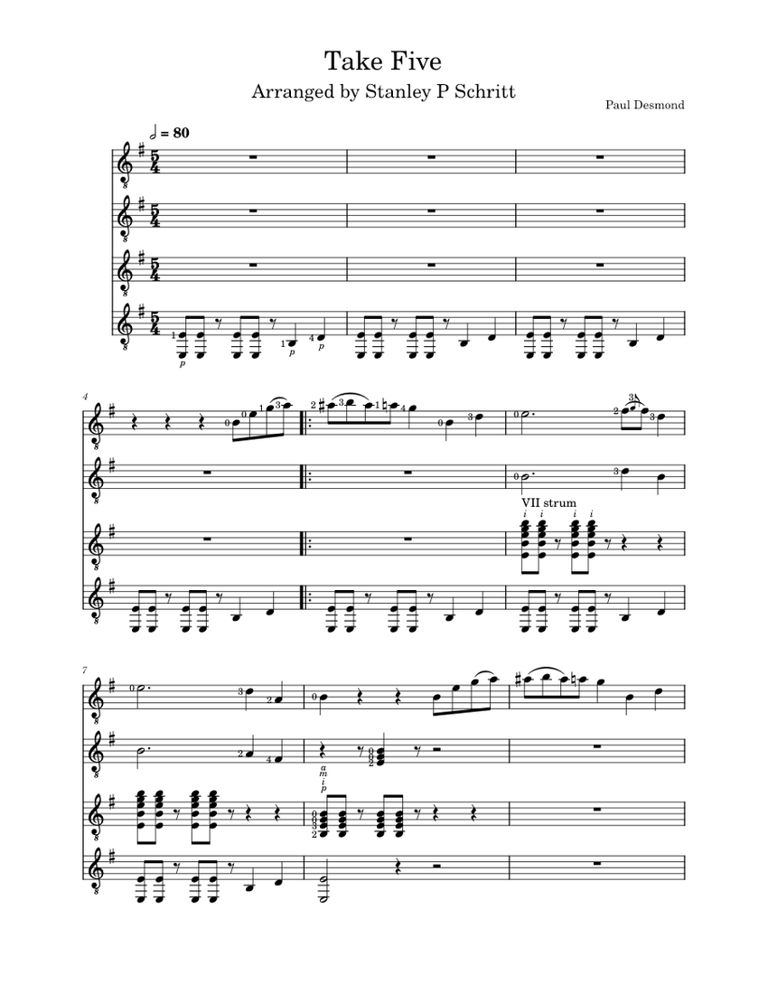 Take Five – Paul Desmond Take Five - Paul Desmond / Arranged by Stanley P Schritt Sheet music ...