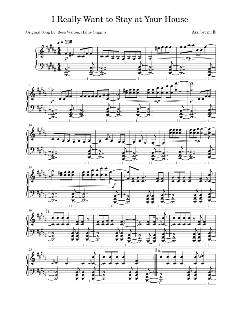I REALLY WANT TO STAY AT YOUR HOUSE – Rosa Walton Sheet Music for Piano ...