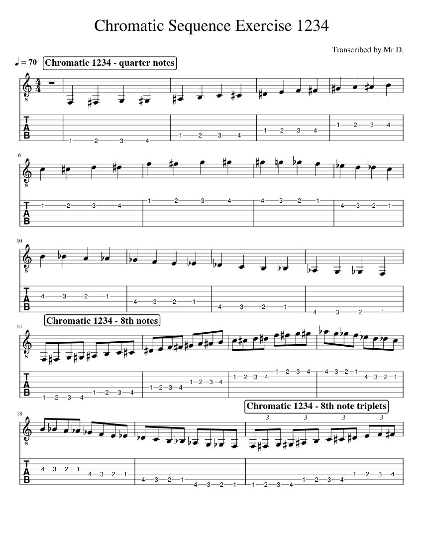 Chromatic Sequence Exercise - 1234 Sheet music for Guitar (Solo ...