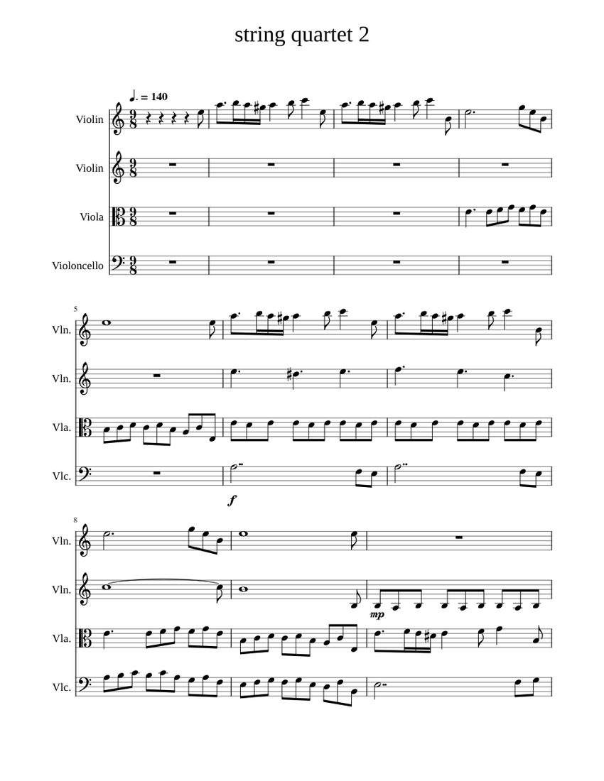 string quartet 2 Sheet music for Violin, Viola, Cello (String Quartet ...