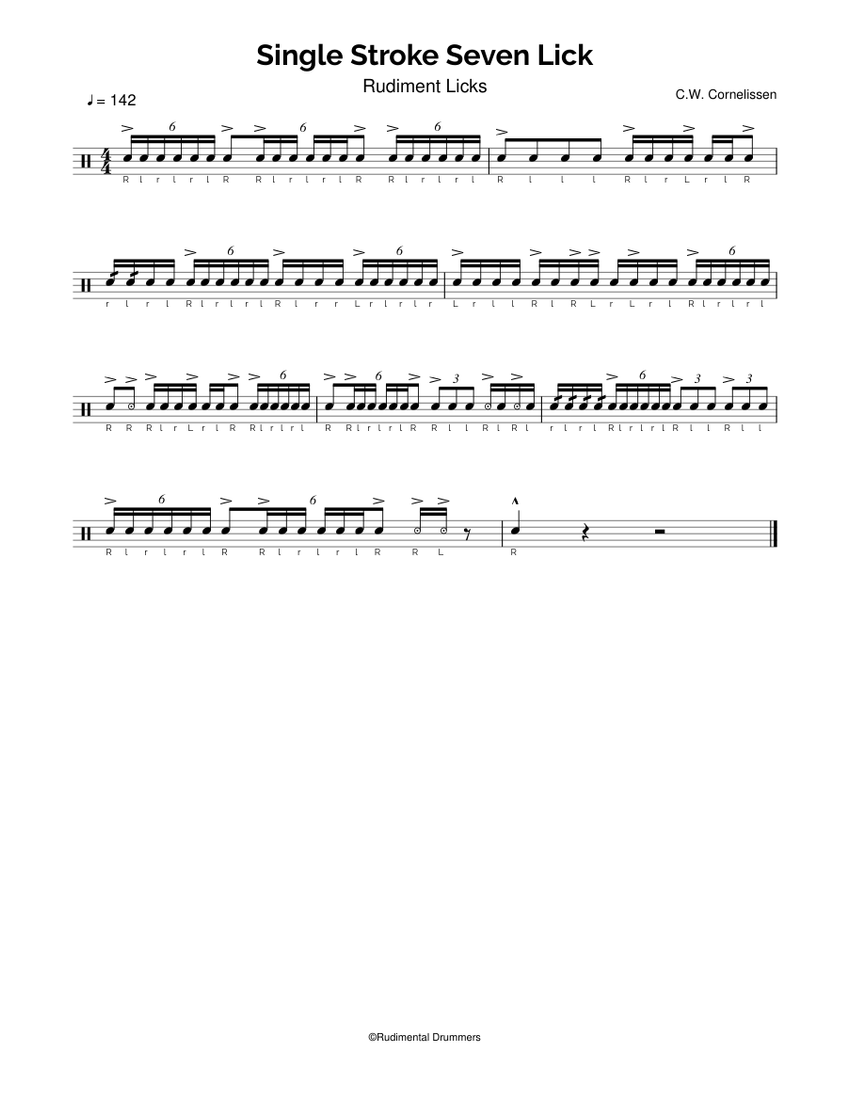 Single Stroke Seven Lick Sheet Music for Snare drum (Solo) | MuseScore.com