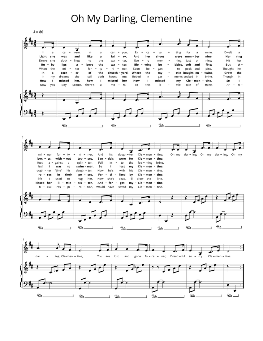 Oh My Darling, Clementine Sheet Music for Piano, Vocals (Solo ...