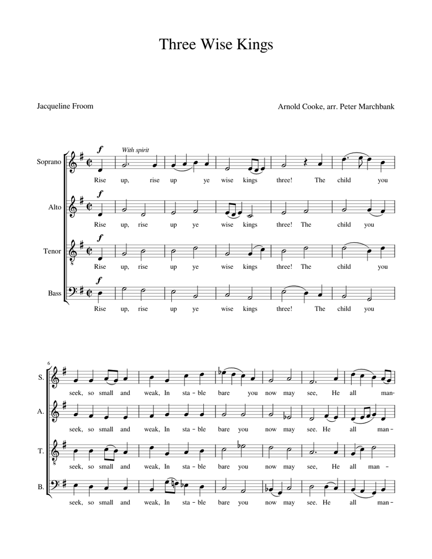 Arnold Cooke (1906-2005) (arr Peter Marchbank). Three Wise Kings Sheet ...