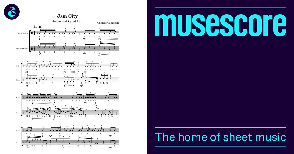 Jam City (snare and quad duet) Sheet music for Snare drum, Tenor drum ...