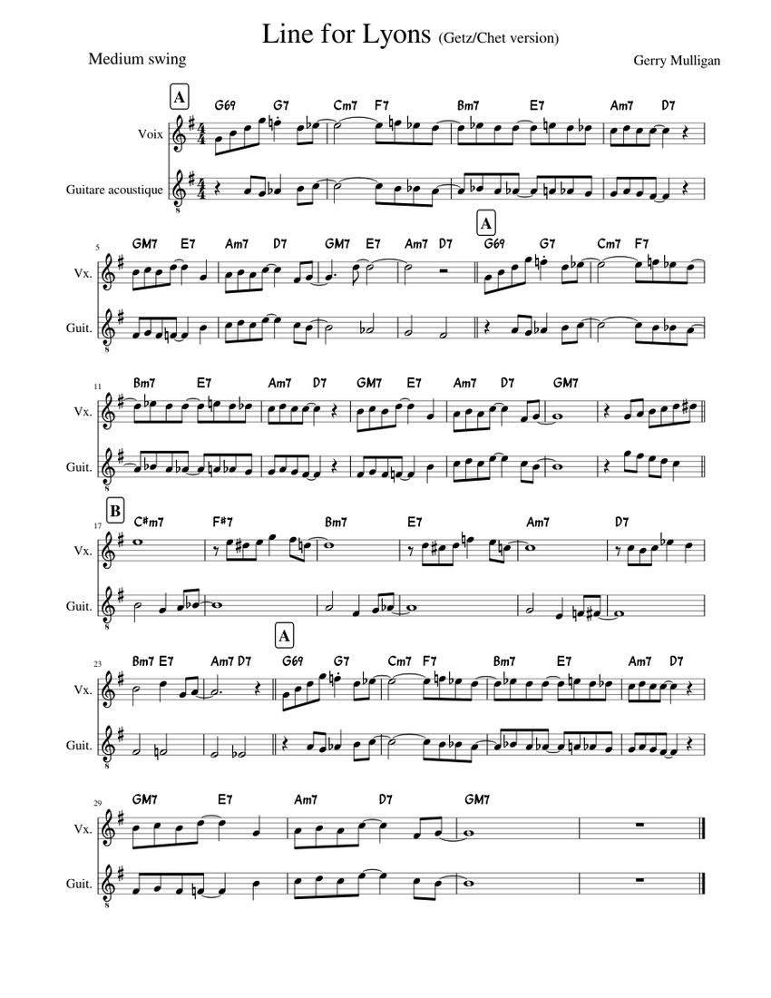 Line for Lyons Sheet music for Vocals, Guitar (Mixed Duet) | Musescore.com