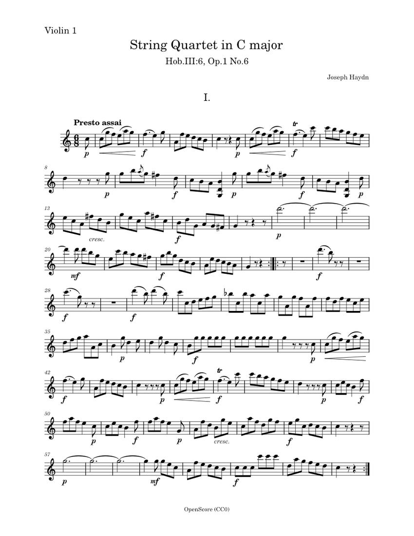 String Quartet in C major, Hob.III:6, Op.1 No.6 – Joseph Haydn - Violin ...
