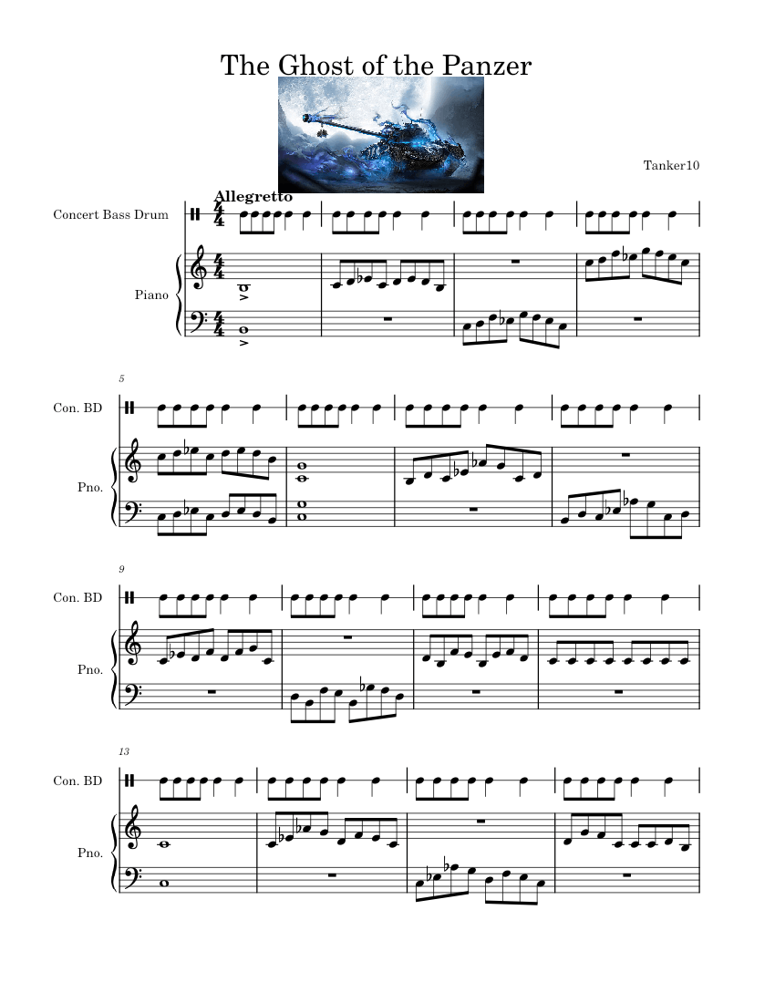 The Ghost of the Panzer [UCG SCORE] Sheet music for Piano, Bass drum ...