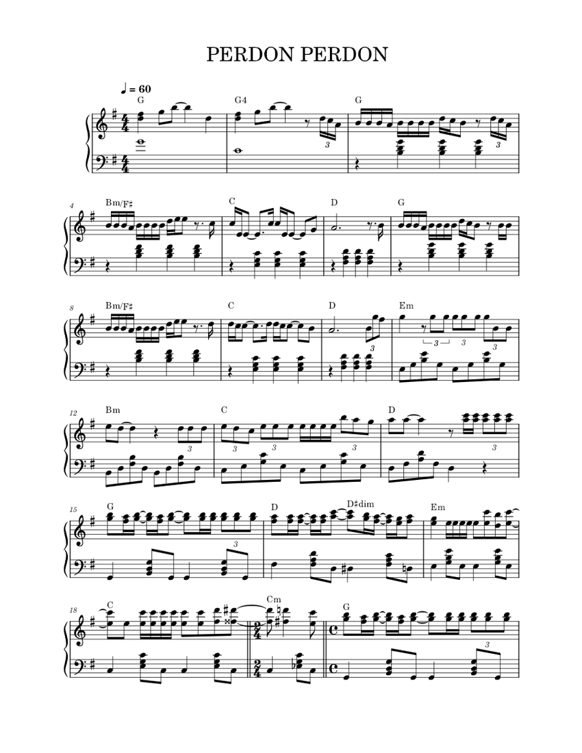 Perdón perdón PERDÓN PERDÓN Sheet music for Piano (Piano-Voice ...