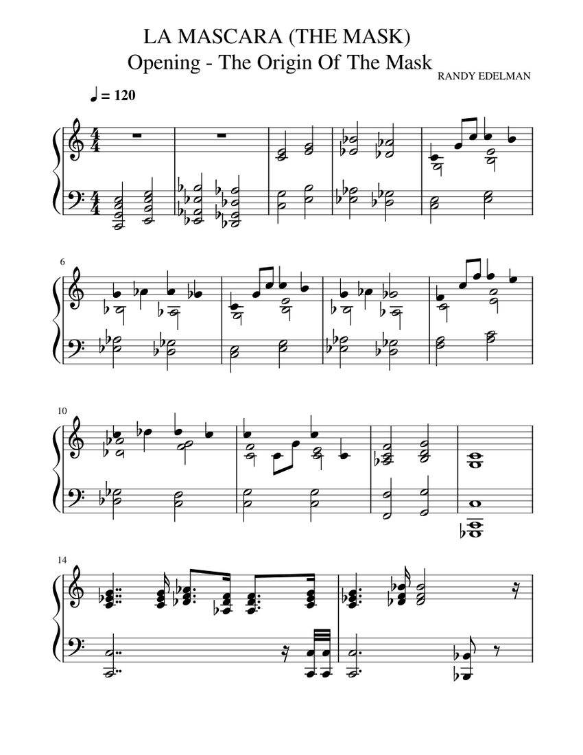 Opening - The Origin Of The Mask – Randy Edelman LA MASCARA 1994 Sheet ...