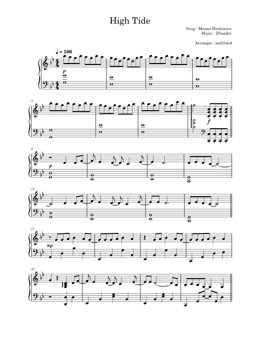 High Tide – Moona Hoshinova Sheet music for Piano (Solo) | Musescore.com