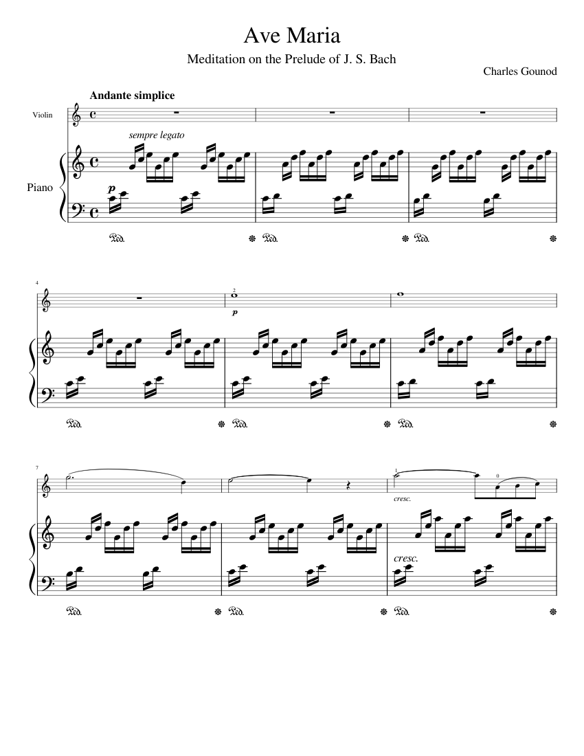 Ave Maria by Bach-Gounod Sheet Music for Piano, Violin (Solo ...
