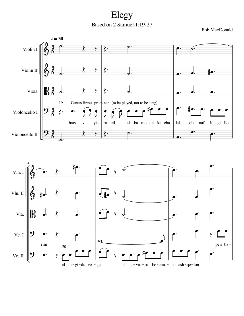 Elegy Sheet music for Violin, Viola, Cello (String Orchestra ...