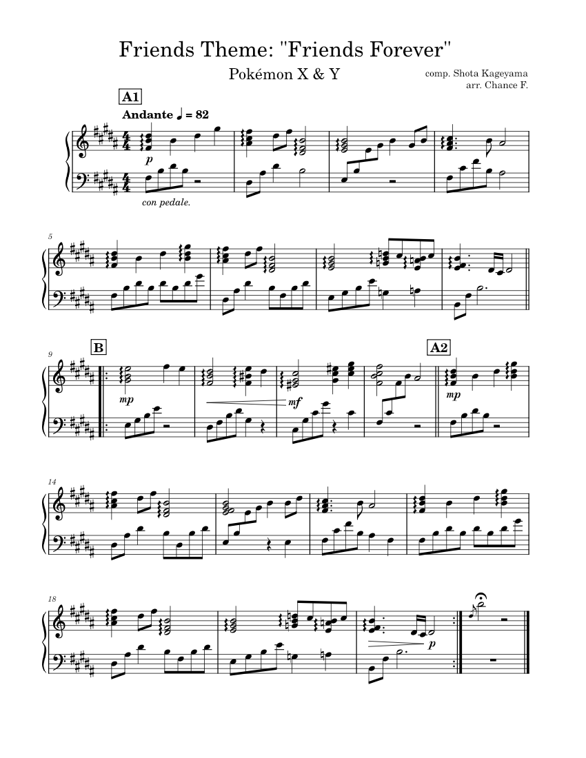 Friends Theme: "Friends Forever" — Pokémon X & Y Sheet Music for Piano ...