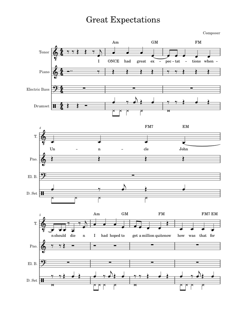 Great Expectations Proj 1 RD Sheet Music for Piano, Tenor, Bass guitar ...