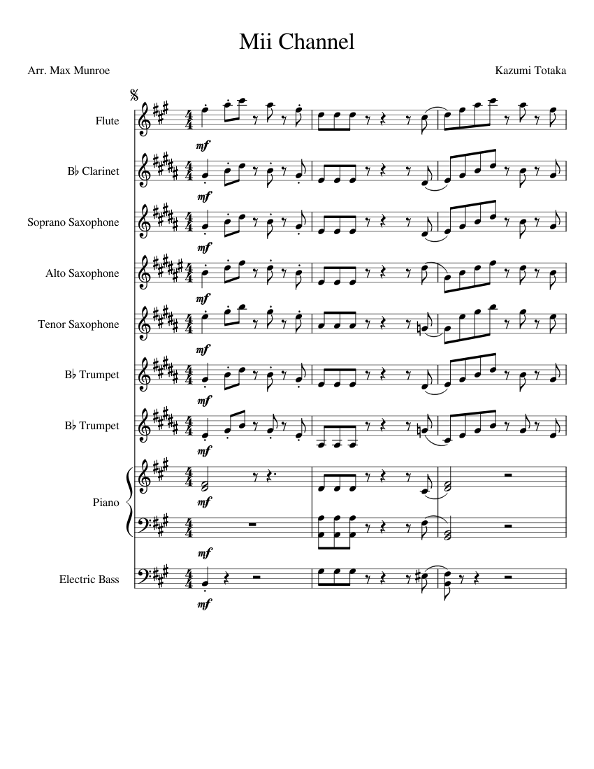 Mii Channel Theme Sheet music for Piano, Flute, Clarinet in b-flat ...