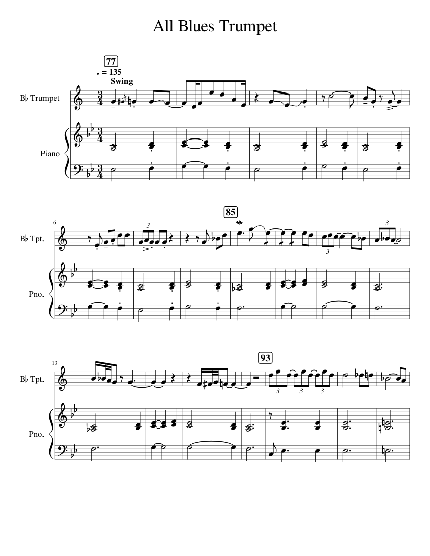 All Blues Trumpet piano a;lsdkfj;adlkfj Sheet Music for Piano, Trumpet ...