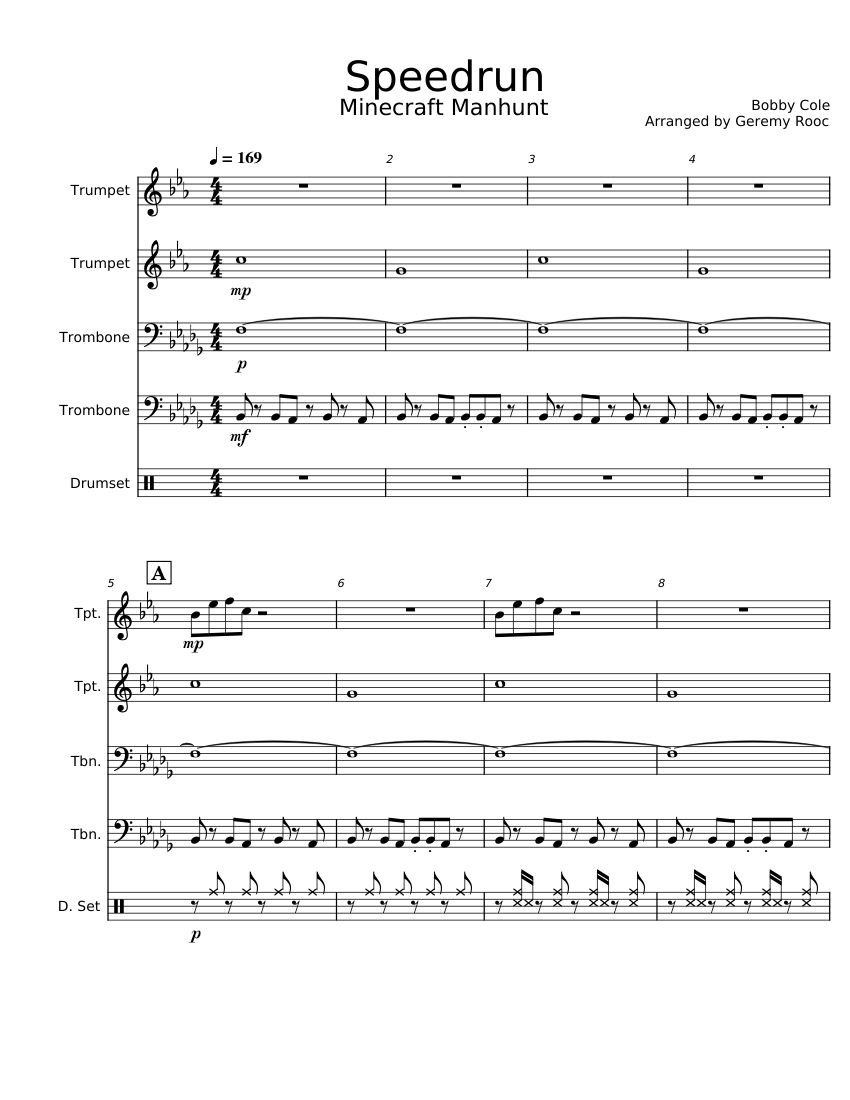 Dreams Speedrun Music Sheet Music for Trombone, Drum group, Trumpet ...