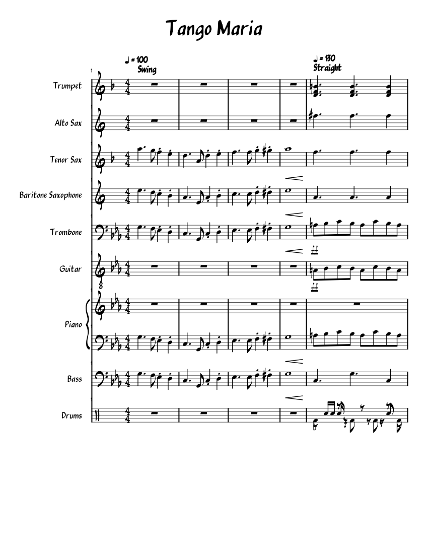 Tango Maria Sheet Music for Piano, Trombone, Saxophone alto, Saxophone ...