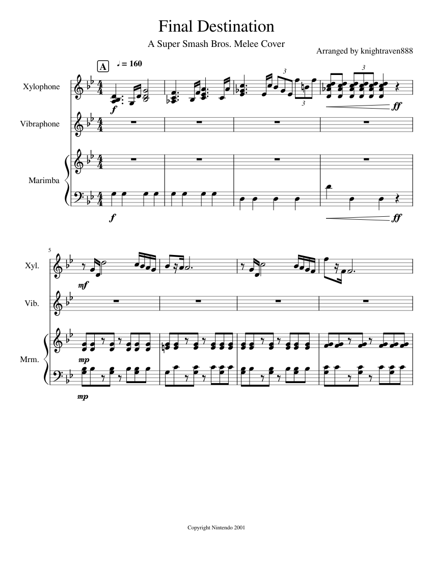 Final Destination (Melee) Sheet Music for Vibraphone, Marimba ...