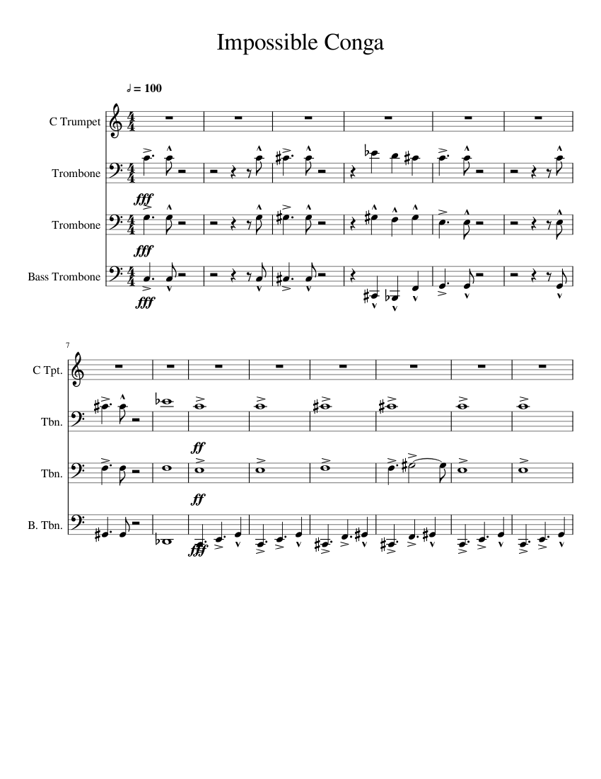 Impossible Conga Sheet music for Trombone, Trombone bass, Trumpet in c ...
