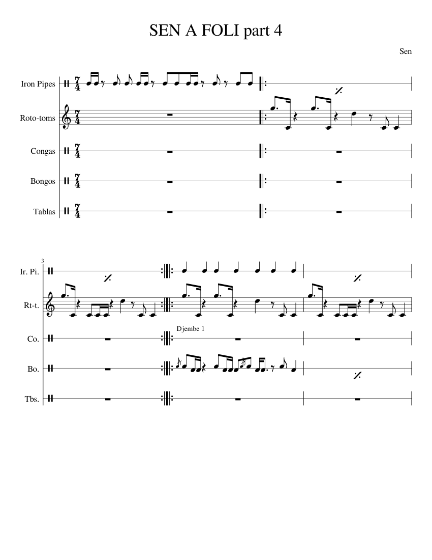 SEN A FOLI part 4 Sheet music for Bongo, Conga, Rototom, Tabla ...