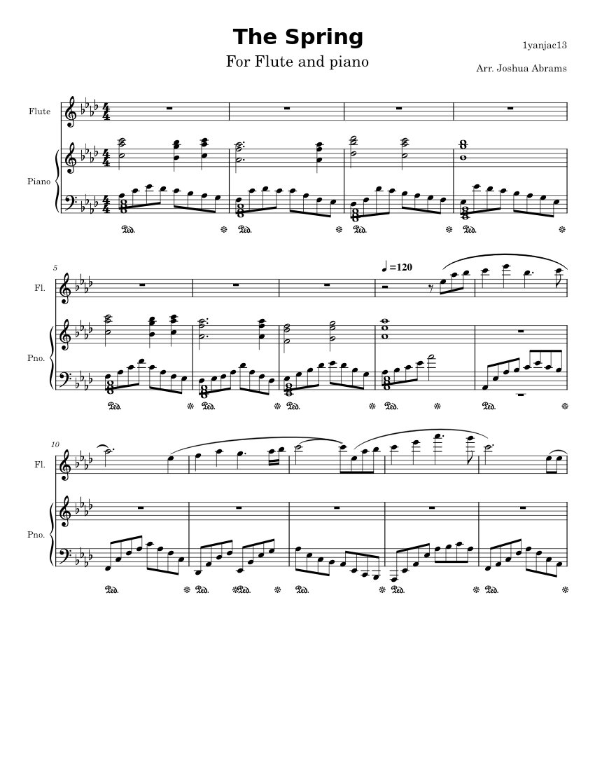 The Springtime for flute and piano Sheet Music for Piano, Flute (Solo ...