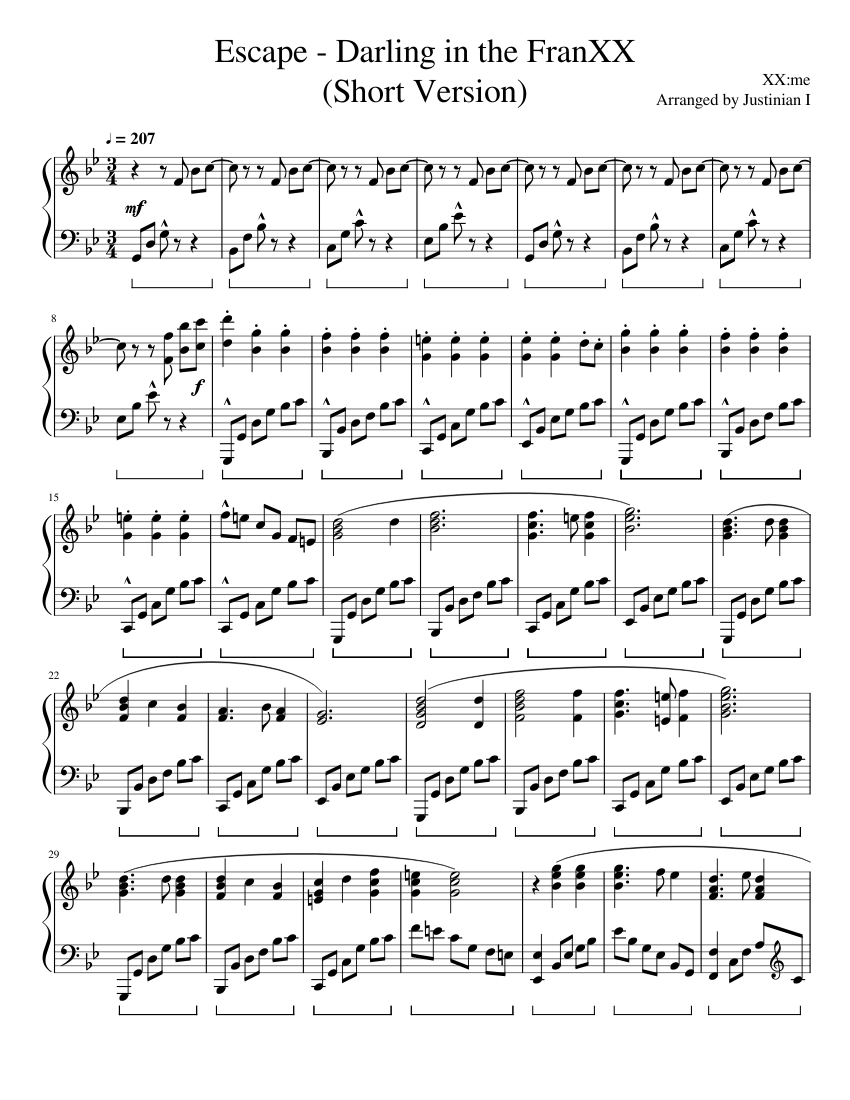 Escape - Darling in the FranXX Sheet Music for Piano (Solo) | MuseScore.com