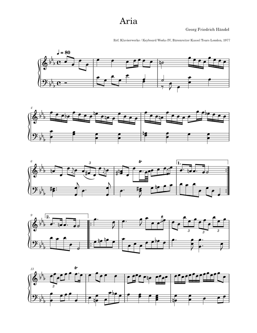 Aria- Handel Sheet Music for Piano (Solo) | MuseScore.com