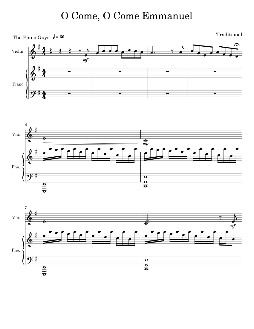 O COME, O COME, EMMANUEL - The PianoGuys Sheet Music for Piano, Violin ...