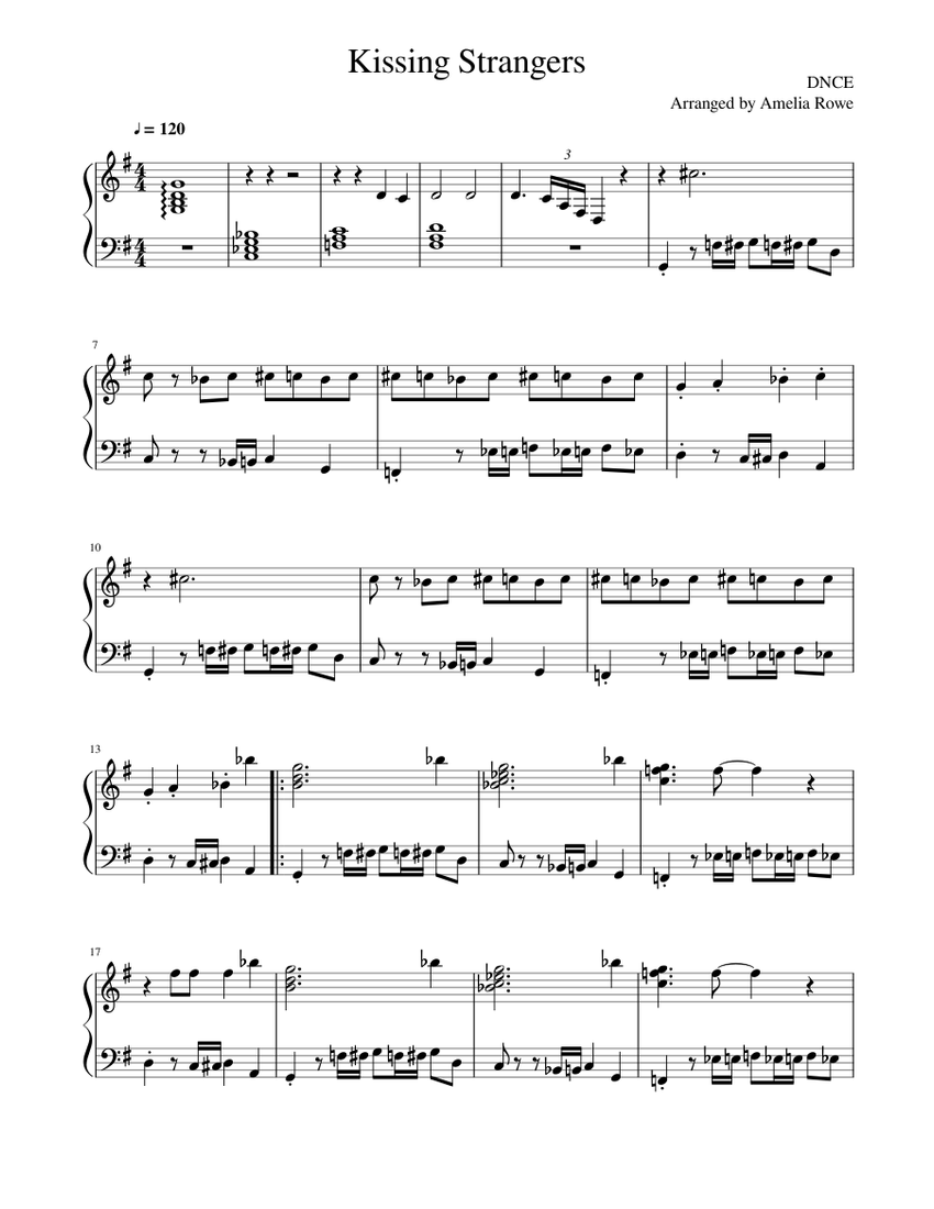 DNCE - Kissing Strangers Sheet Music for Piano (Solo) | MuseScore.com
