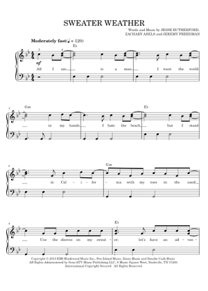 Sweater Weather - The Neighbourhood Sheet Music for Piano (Solo ...