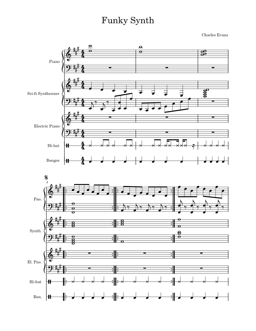 Funky Synth, Op. 28 Sheet music for Piano, Synthesizer, Bongo, Hi-hat ...