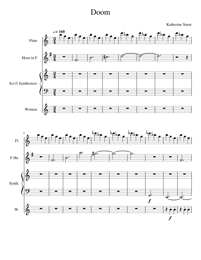 Doom Sheet music for Female, Flute, French horn, Synthesizer (Mixed ...