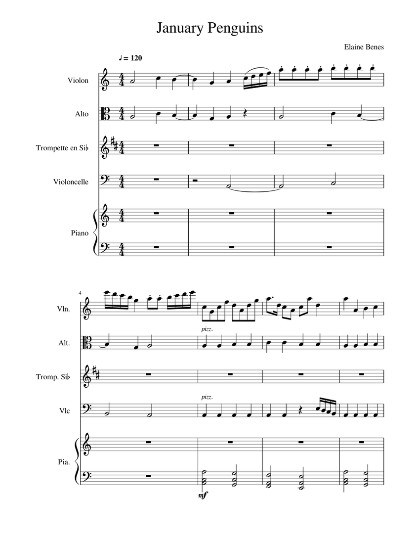 January Penguins Sheet music for Piano, Trumpet in b-flat, Violin ...