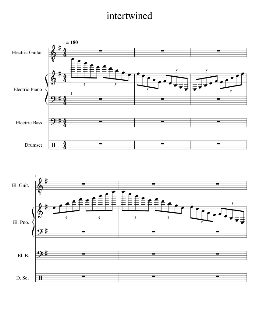 intertwined Sheet music for Piano, Guitar, Bass guitar, Drum group ...
