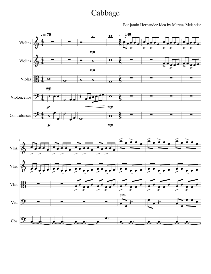 Cabbage Sheet music for Strings group (Mixed Quintet) | Musescore.com
