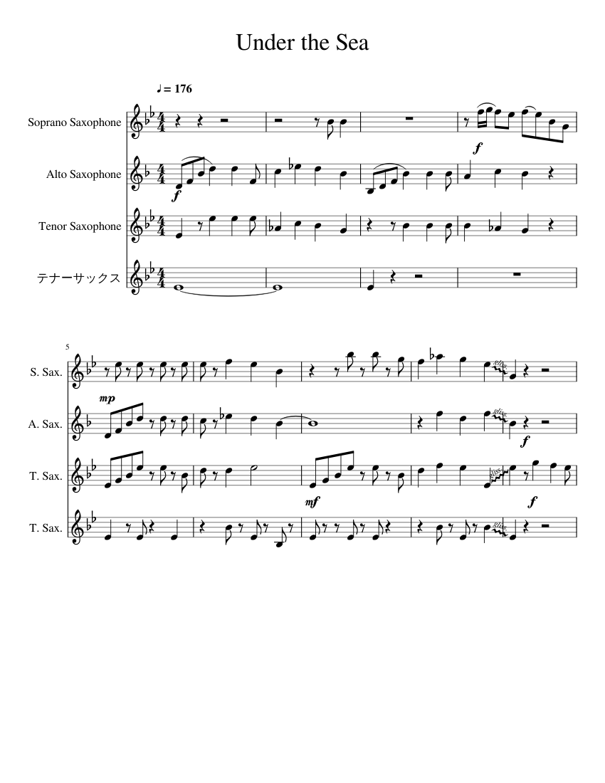 Under the Sea Sheet Music for Saxophone alto, Saxophone tenor ...