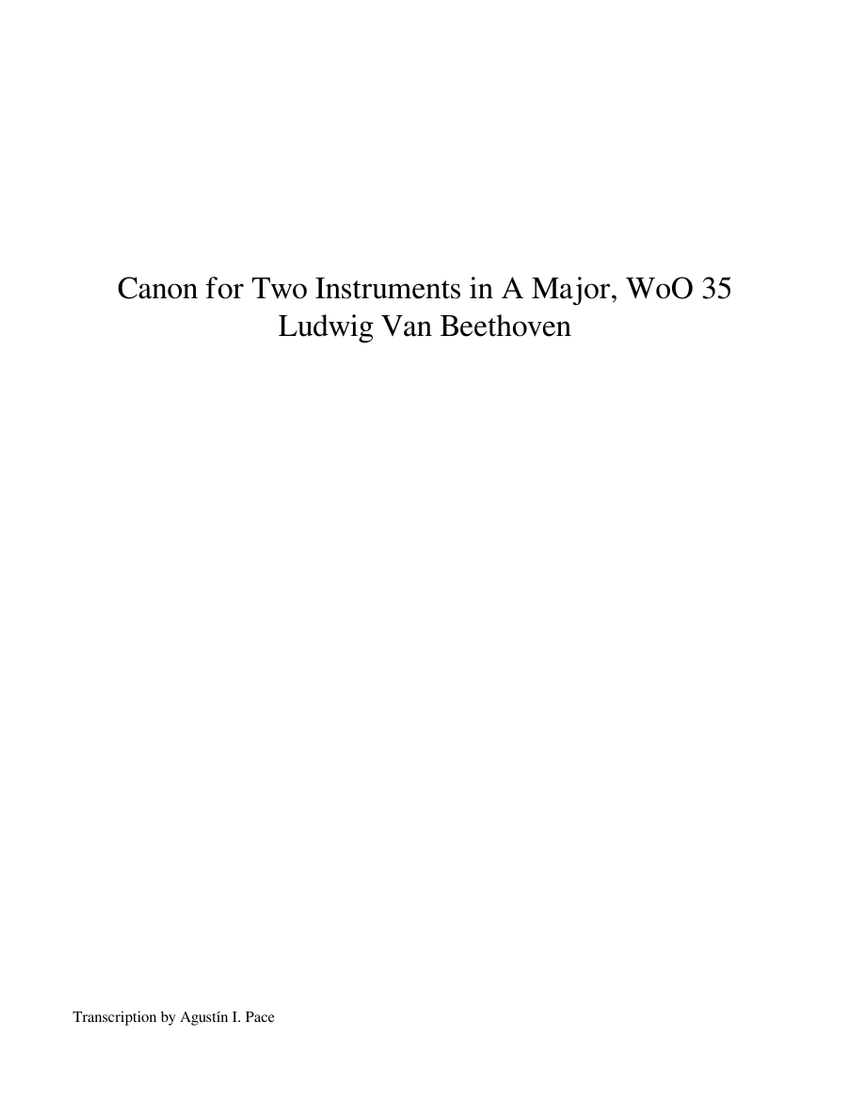 Beethoven - Canon for Two Instruments in A Major, WoO 35 Sheet Music ...