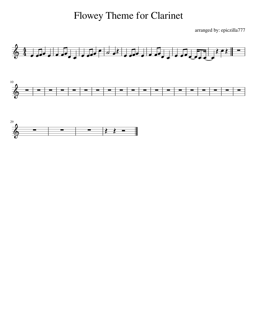 Flowey Theme for Clarinet Sheet Music for Clarinet in b-flat (Solo ...