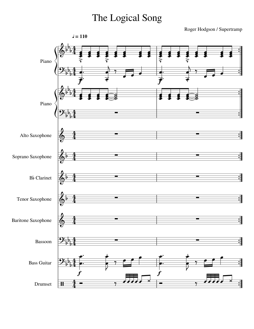 The Logical Song Sheet Music for Piano, Clarinet in b-flat, Bassoon ...