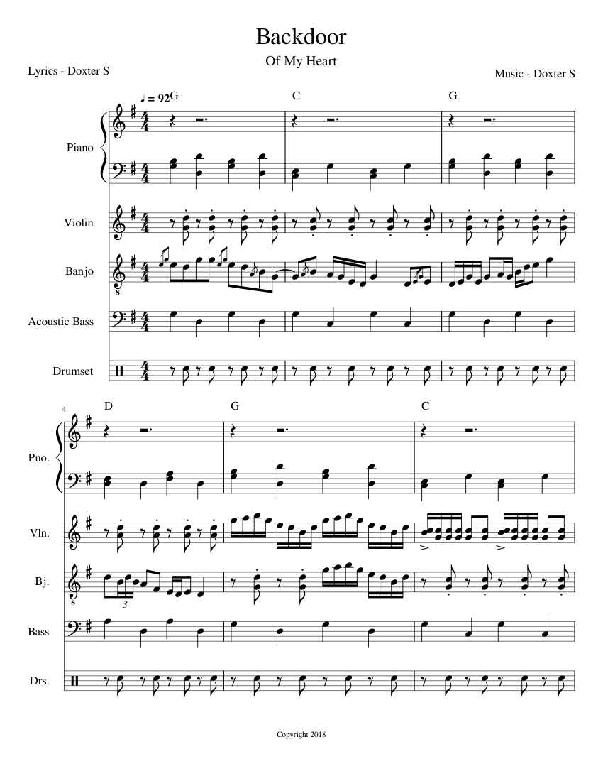 Backdoor Sheet music for Piano, Violin, Bass guitar, Drum group & more ...