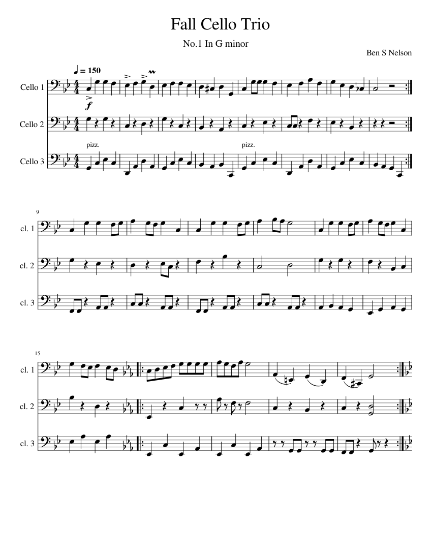 Fall Cello Trio - Ben S Nelson Sheet music for Cello (String Trio ...