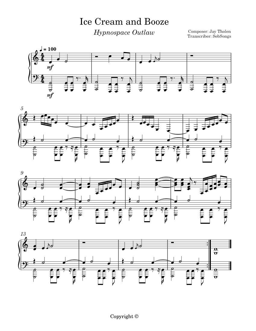 Ice Cream and Booze – Jay Tholen - Hypnospace Outlaw Sheet Music for ...
