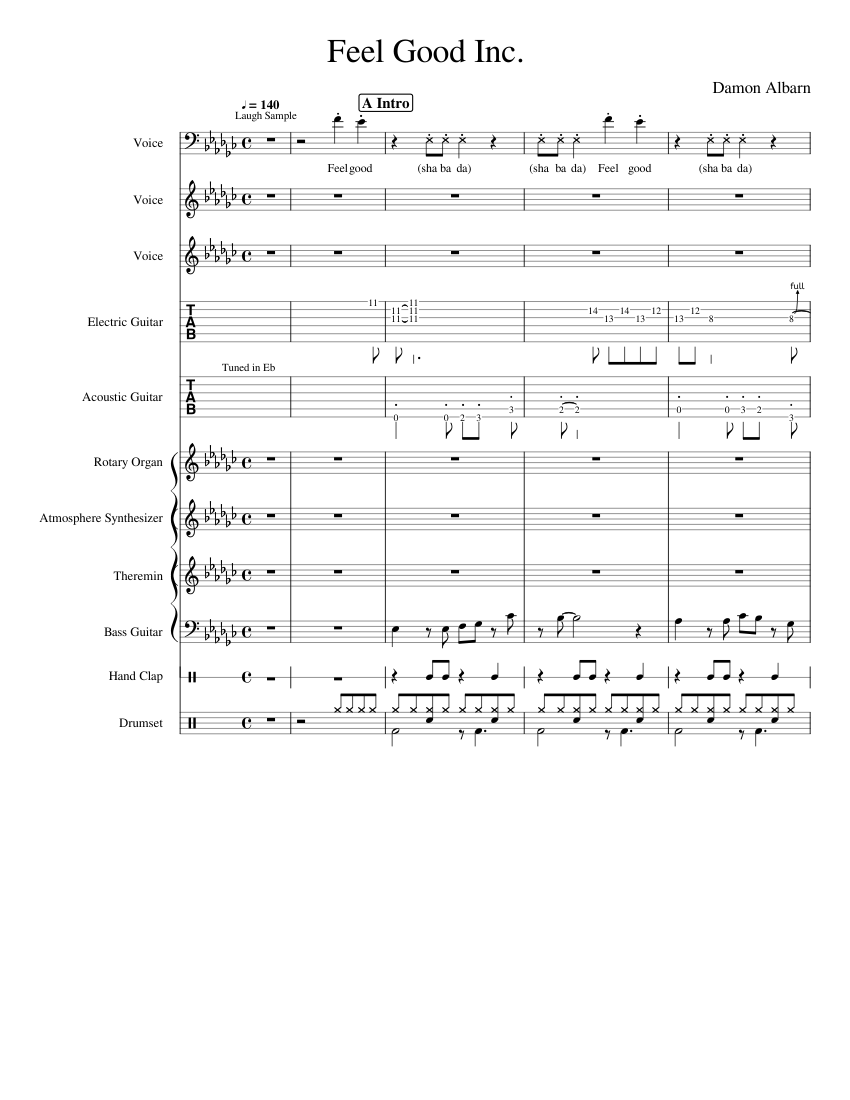 Feel_Good_Inc. Sheet music for Organ, Vocals, Guitar, Bass guitar ...