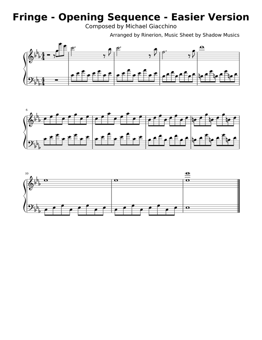 Fringe Opening Sequence Easy Sheet music for Piano (Solo) | Musescore.com