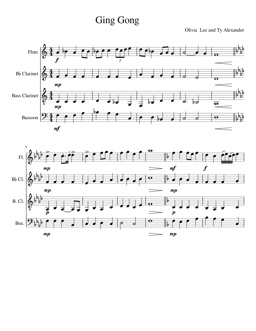 Ging Gong Sheet music for Flute, Clarinet in b-flat, Clarinet bass ...